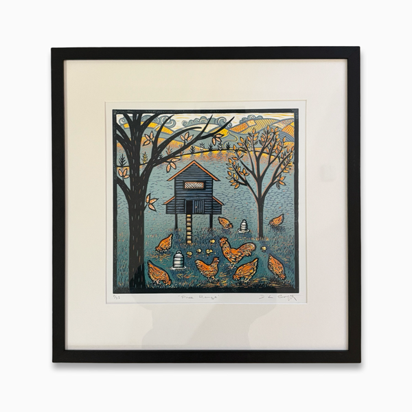 Diana Croft 'Free Range' reduction linocut 30x30cm – Art and Artists ...
